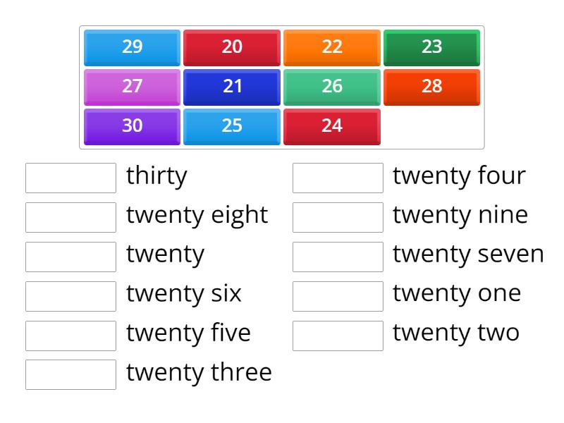 Numbers 20-30 - Match up