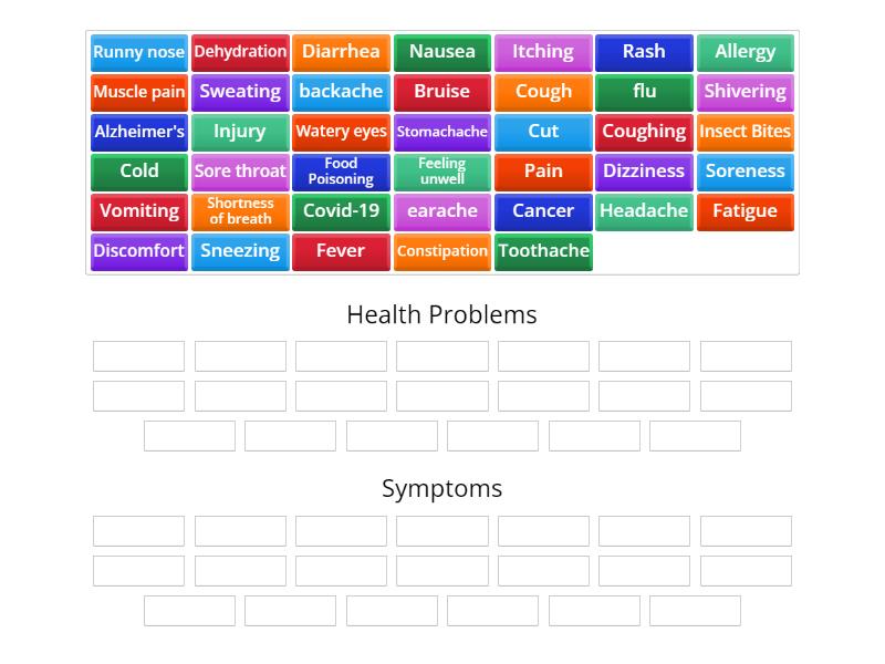 Health problems and symptoms - Ordenar por grupo