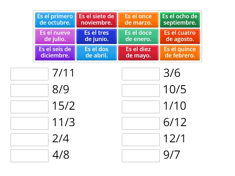 La fecha en español - Match up