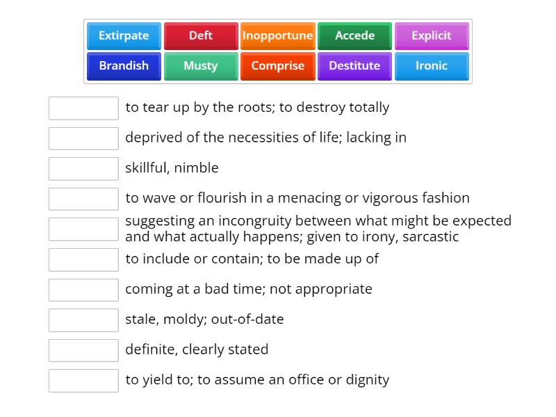 Unit 6 words 1-10 Definitions - Match up