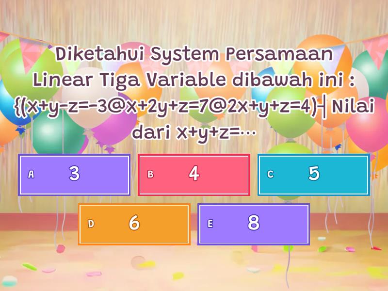 Pretest Soal System Persamaan Linear Tiga Variable - Quiz