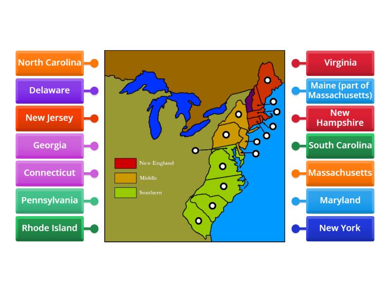 Thirteen Colonies Map Labeling - Labelled diagram