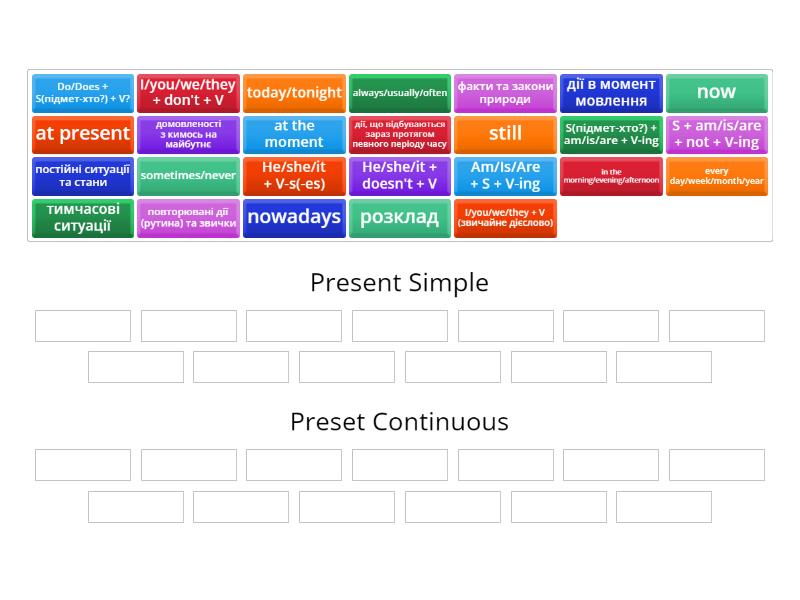Present Simple VS Present Continuous - Group sort