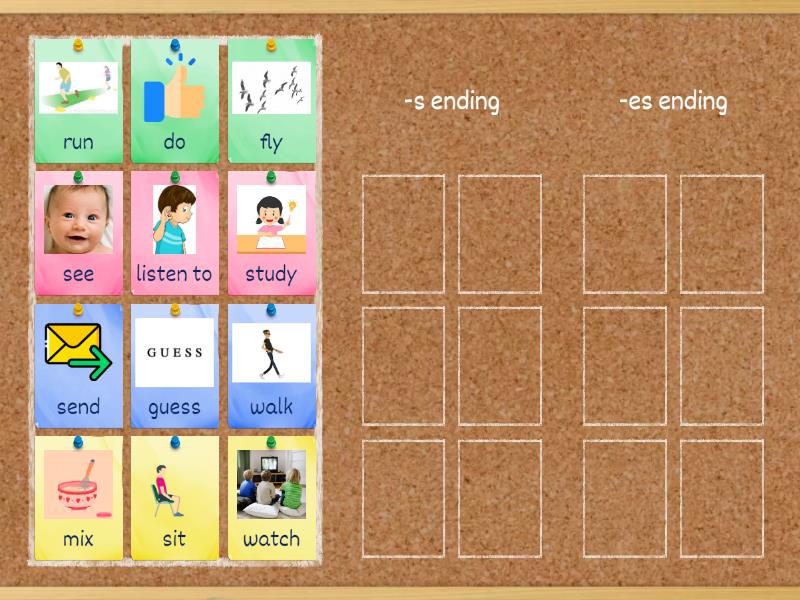 verbs with -s -es endings present simple - Ordenar por grupo