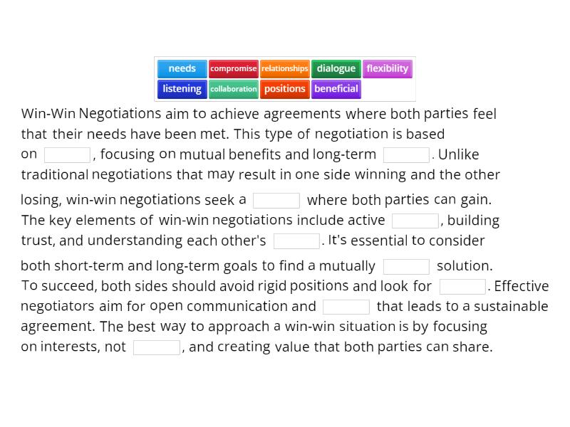 Win-Win Negotiations - Complete the sentence