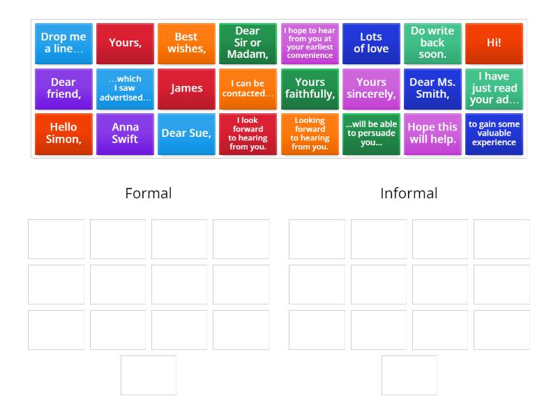 FCE Formal letter - Group sort