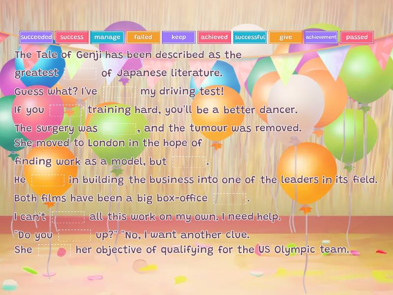 Unit 3B - Achievements (vocabulary) - Complete the sentence