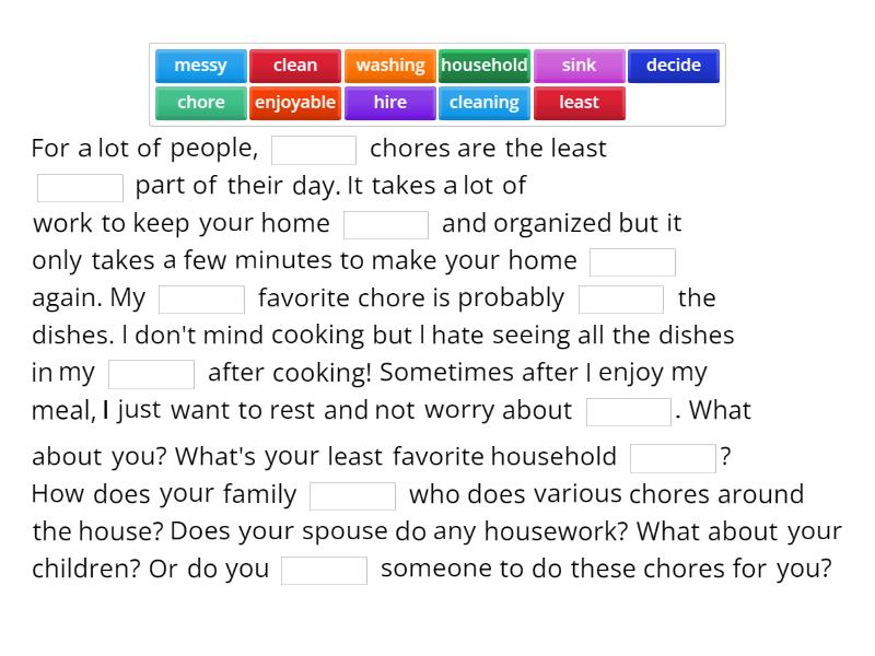 Household chores - Complete the sentence