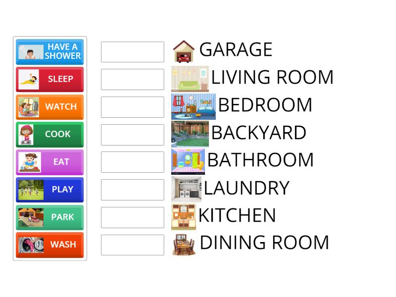 VERBS + PARTS OF A HOUSE - Match up