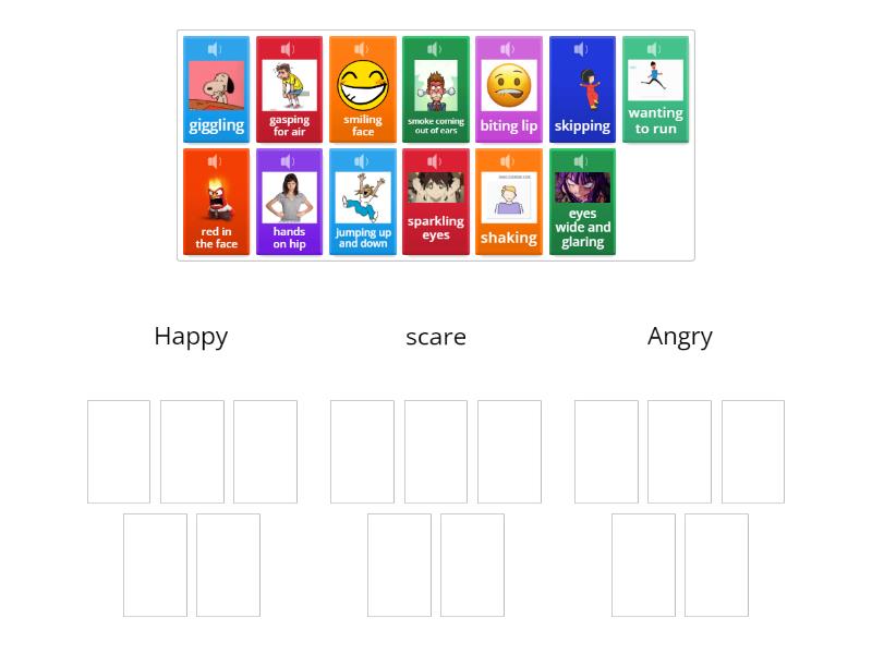 Show not tell - Scare, Happy & Angry - Group sort