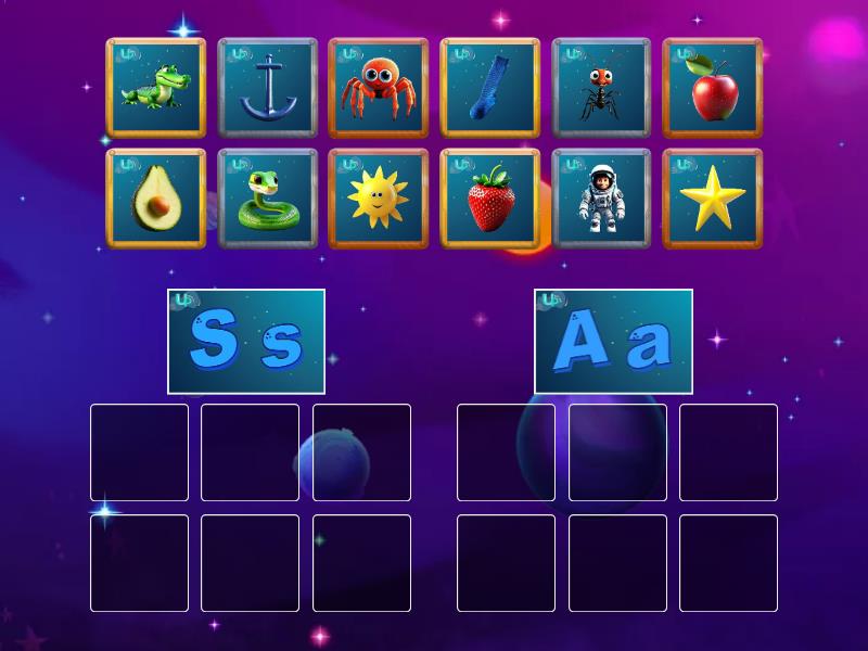 Space Phonics Planet 1 Letters Ss, Aa UpEnglish - Ordenar por grupo
