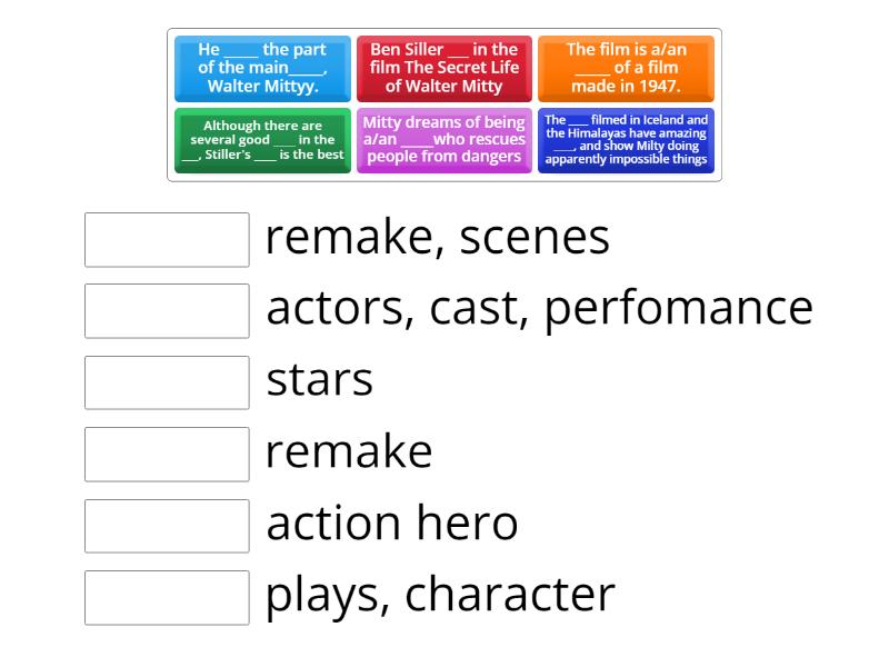 Complete the sentences with the correct word phrase - Match up