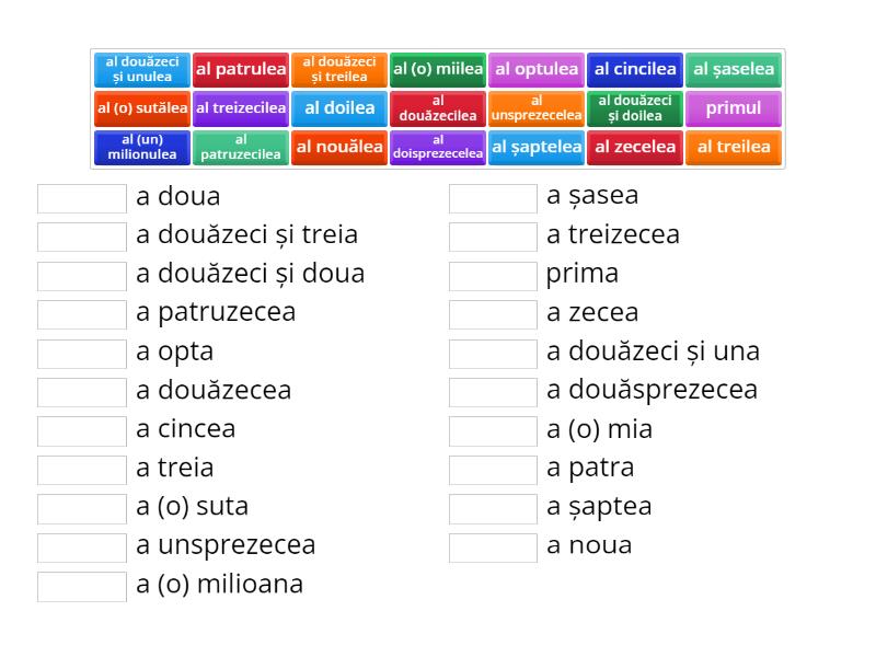 numerale ordinale n/a - Match up