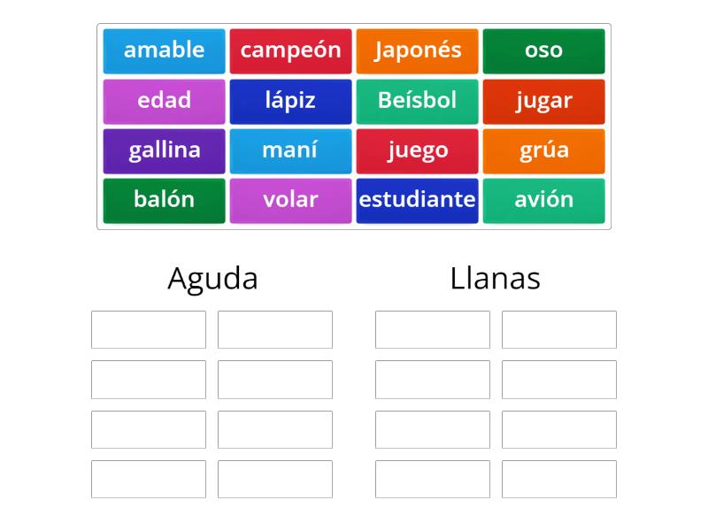 Palabras agudas y llanas - Ordenar por grupo
