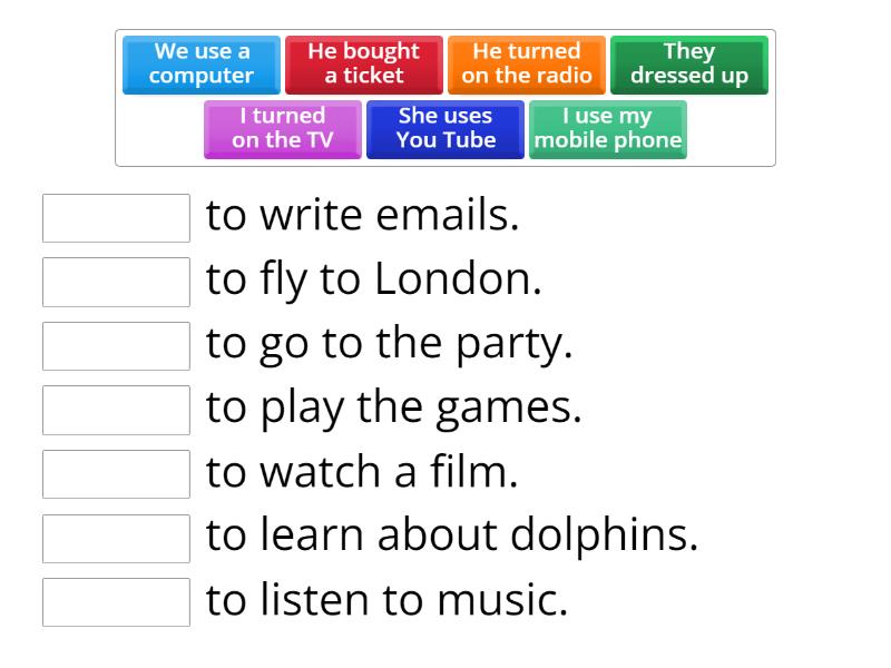 Infinitive of purpose - Match up