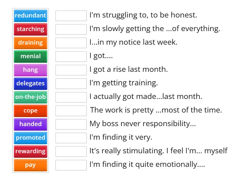 Unit 9 Vocabulary Work fill in - Match up