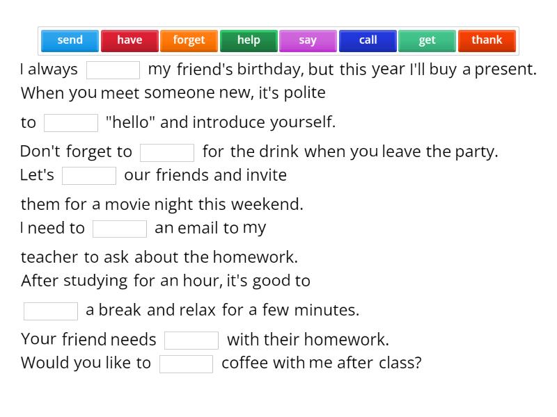 SO A1 Unit 5A Common verbs - complete - Complete the sentence