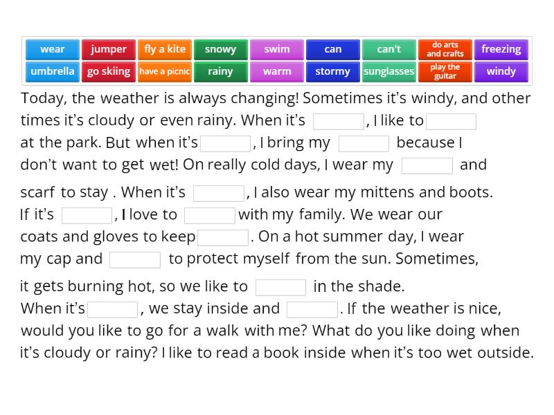 Unit 3: Weather - Reading test - Complete the sentence