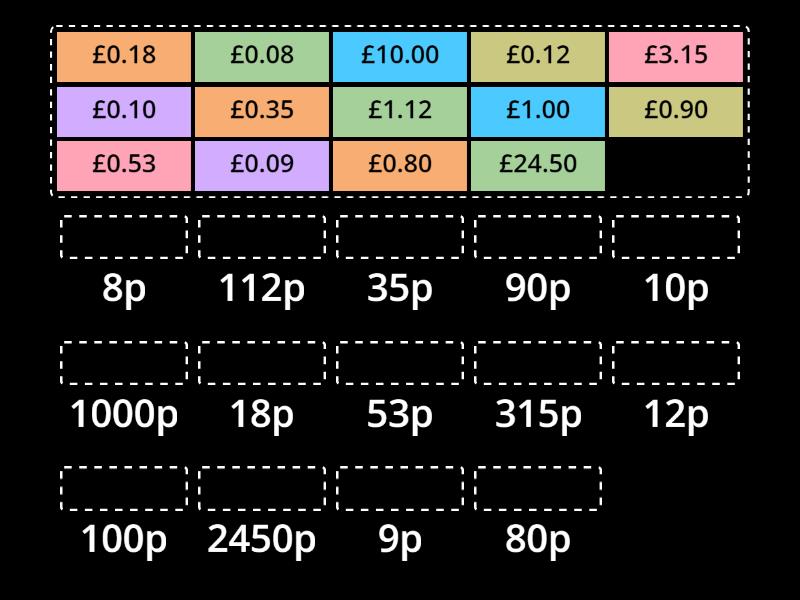 Decimal numbers - Money money money! - Match up