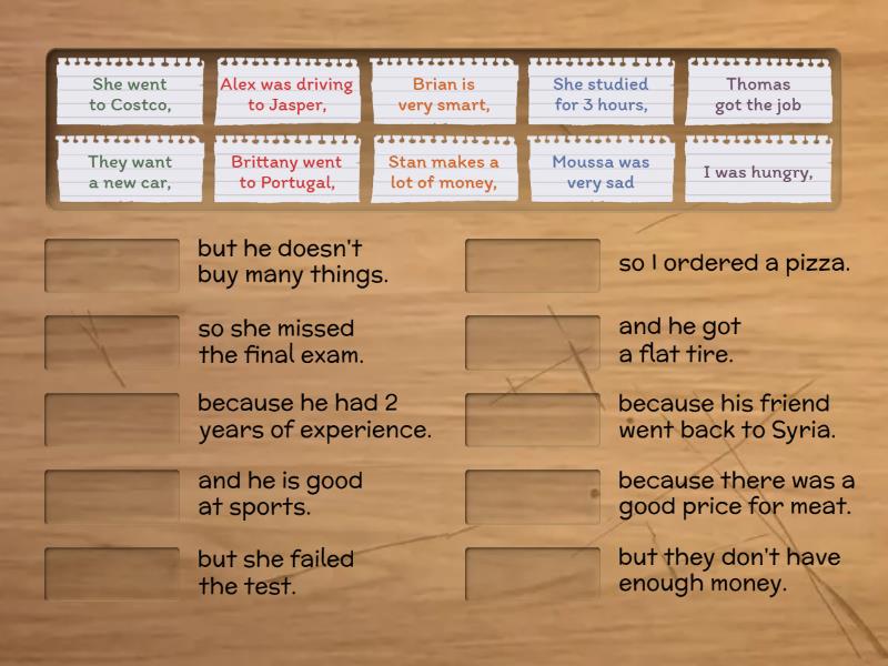 Conjunctions in compound sentences - Matching - Match up