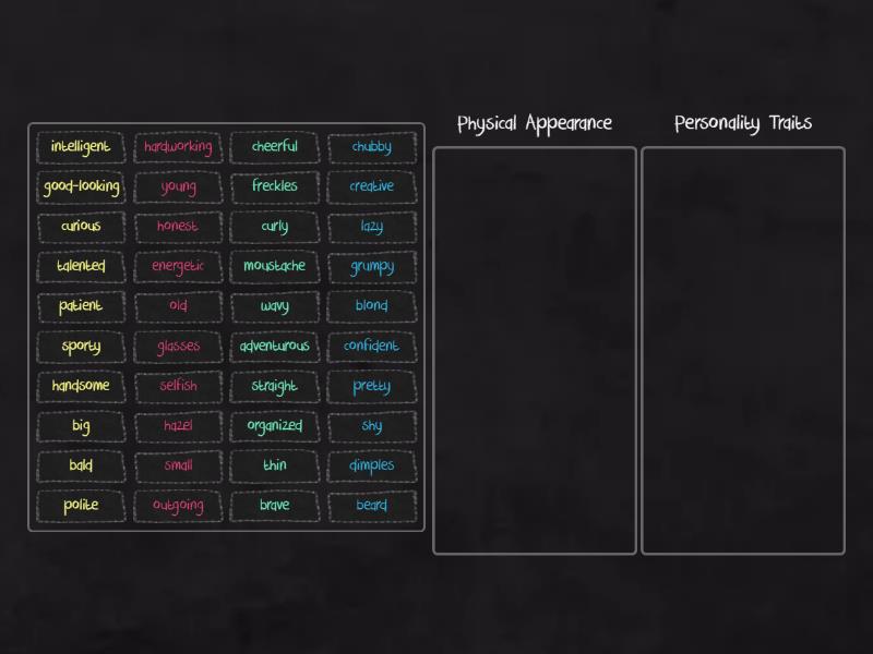 Physical Appearance and Personality Traits Sorting Game - Group sort