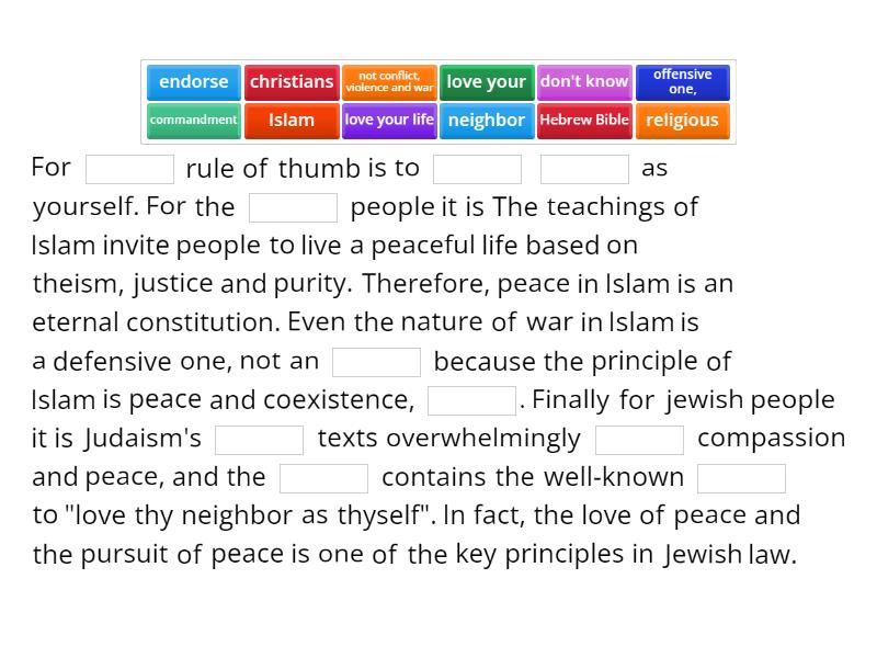Christian, jewish, islam idea of peace - Complete the sentence