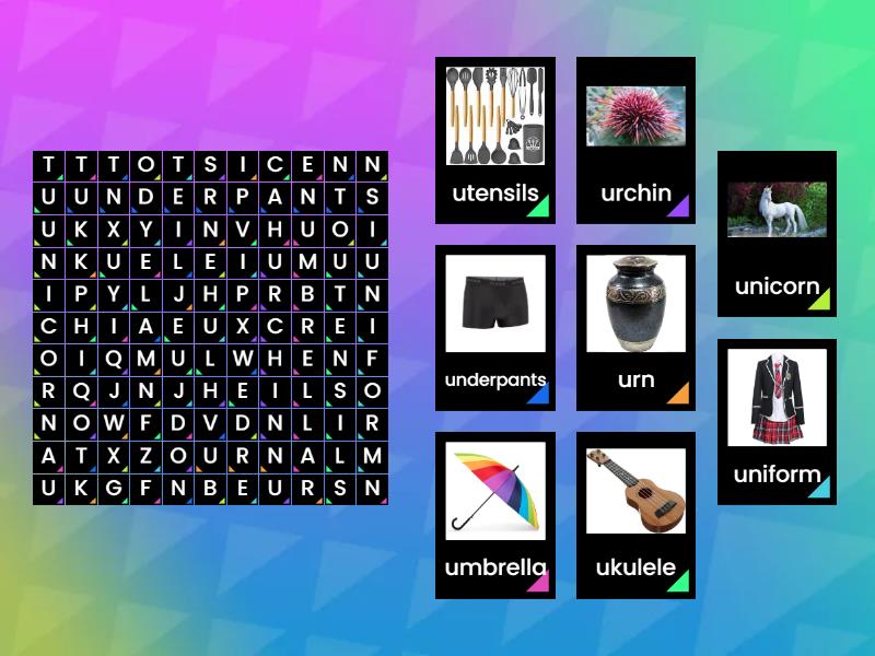 Letter u - word search - MEIE - Wordsearch