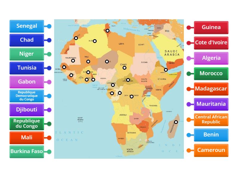 Countries of Francophone Africa - Labelled diagram