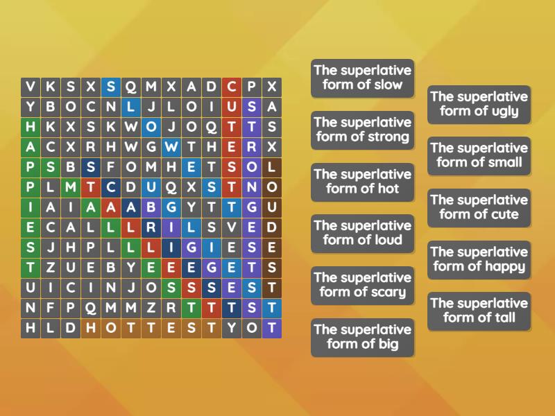 Adjectives - Superlative form: - Wordsearch