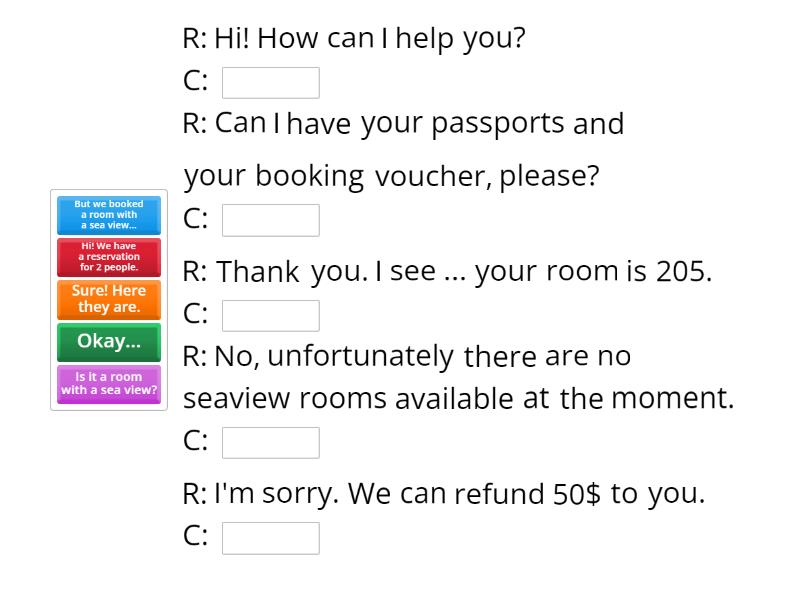 at the reception (travel) - Complete the sentence