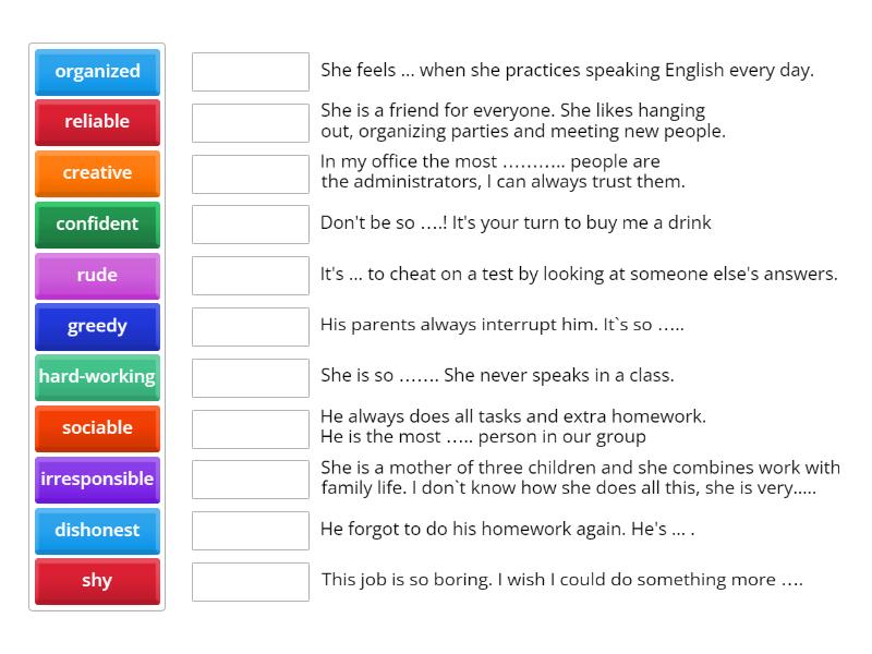 Personality adjectives A1/A2 - Match up