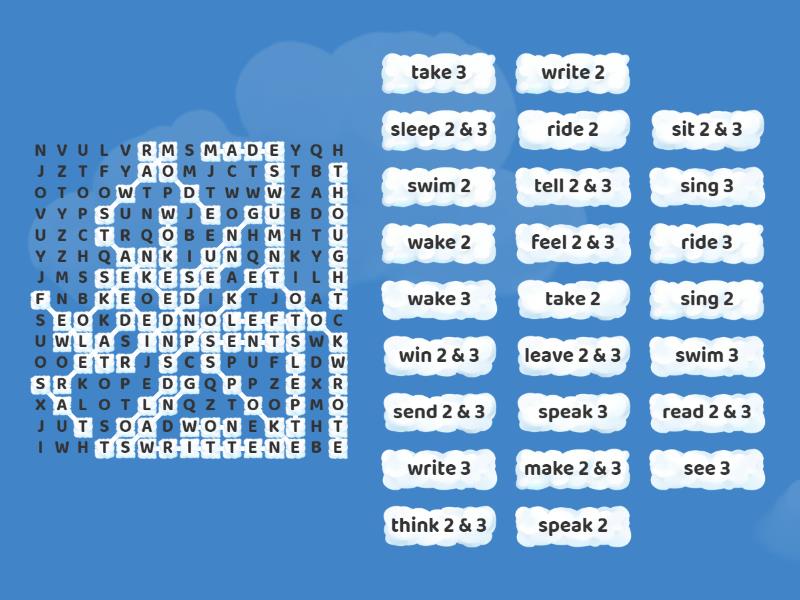 Irregular verbs part 2 wordsearch - Sopa de letras