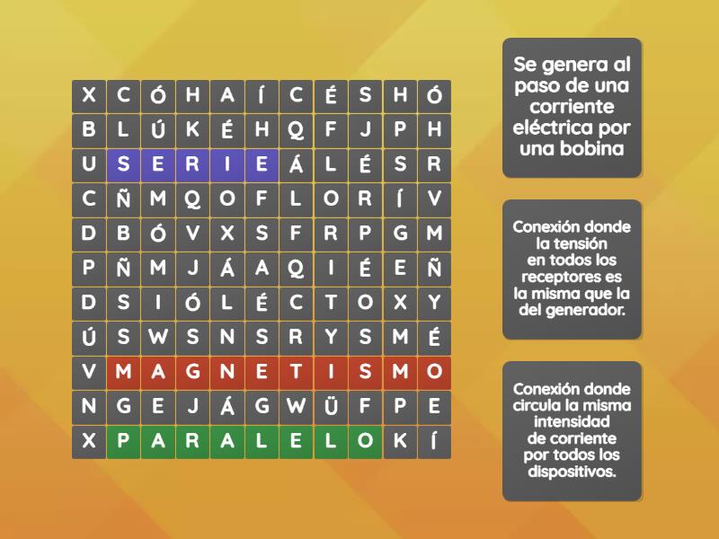 Test 6. CIRCUITOS ELÉCTRICOS - Wordsearch