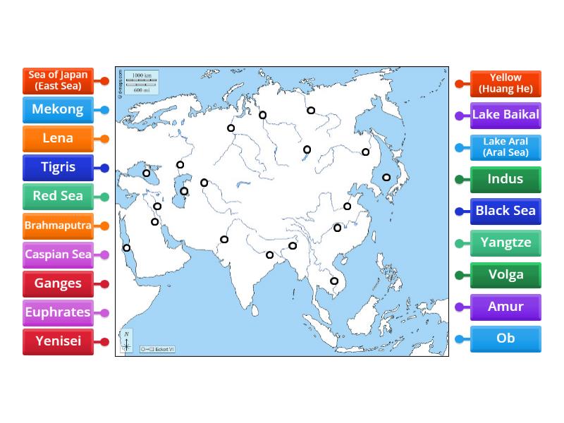 Asia - Water bodies - Labelled diagram