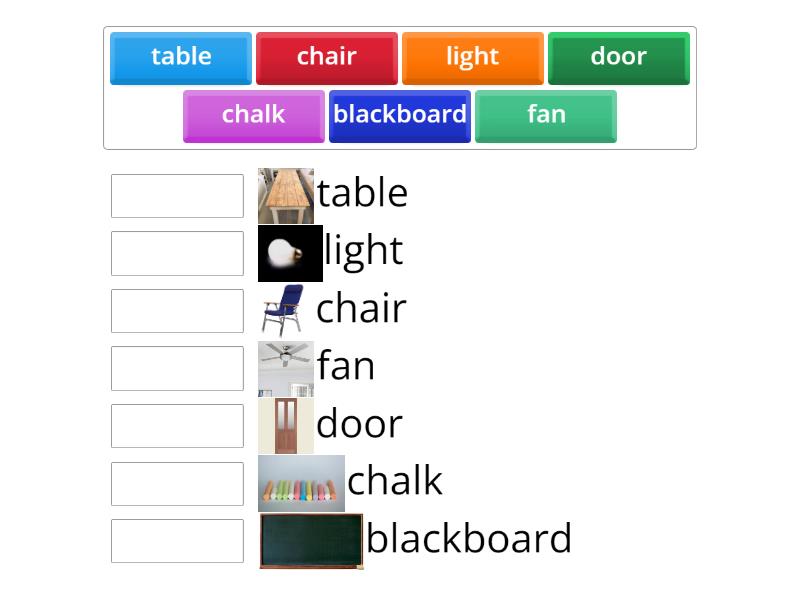 Classroom Objects Name - Match up