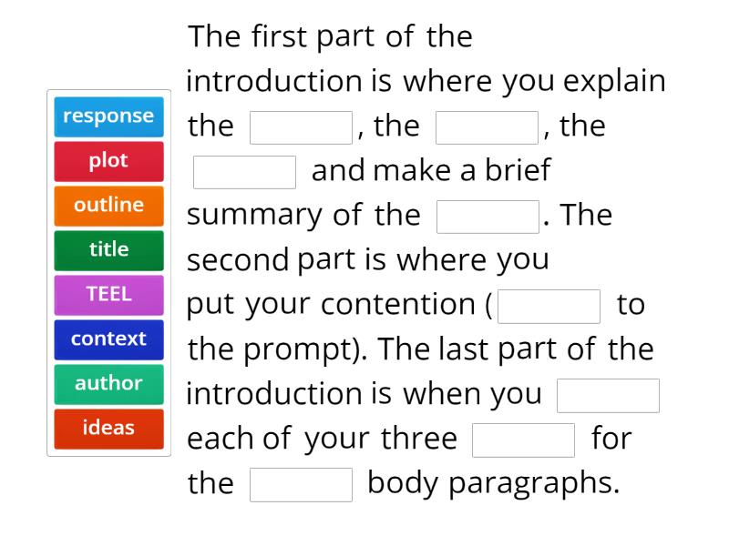 Text Response Essay Structure - Complete the sentence