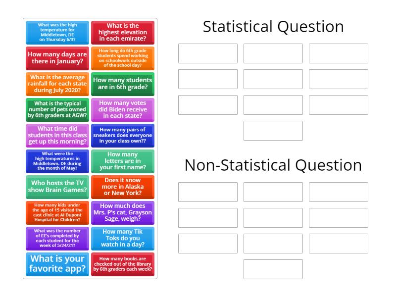 Statistical vs. Non-Statistical Questions - Ordenar por grupo
