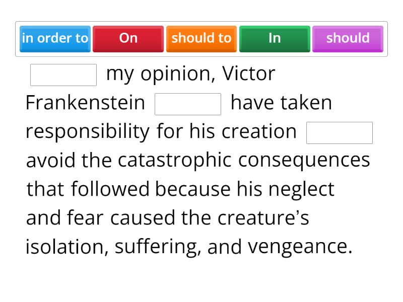 Frankenstein - Paragraph Writing - Completar la frase