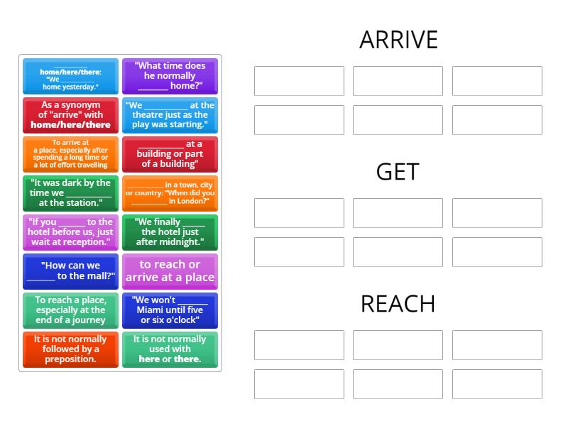 ARRIVE, GET AND REACH (FCE UNIT 8) - Group sort