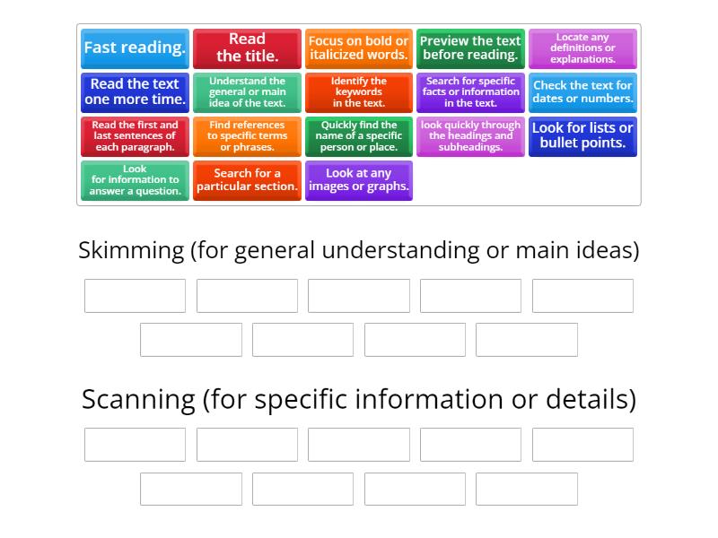 Introductory Game Skimming and Scanning - Group sort