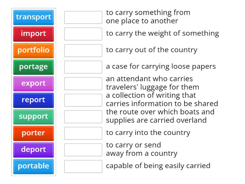 Root Word Port Carry Match Up