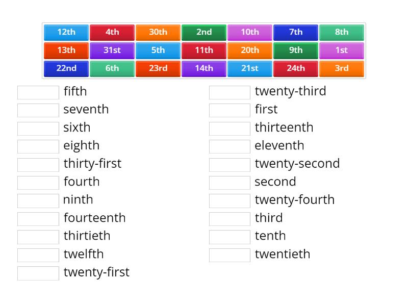 Ordinal numbers - Match up
