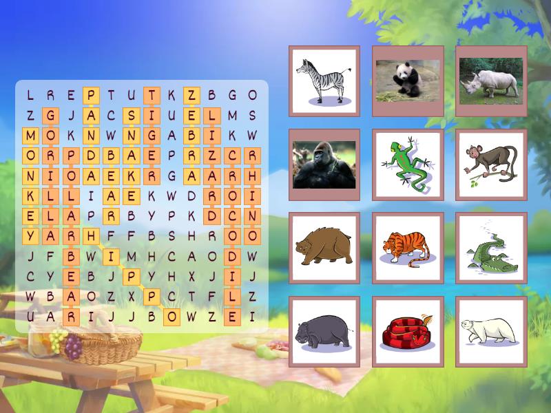 Zoo animals - Wordsearch