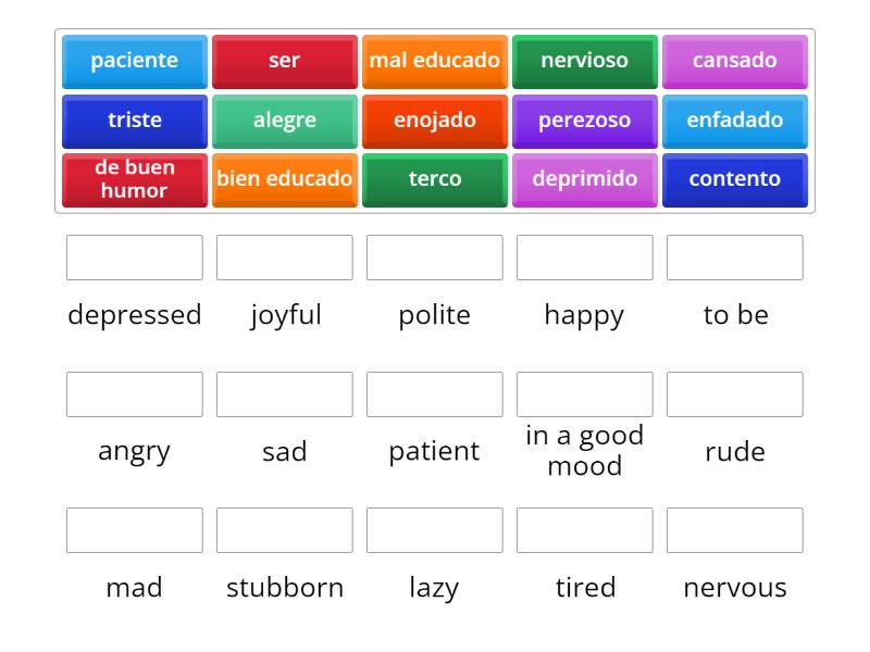 Matching Emotions Spanish to English - Match up
