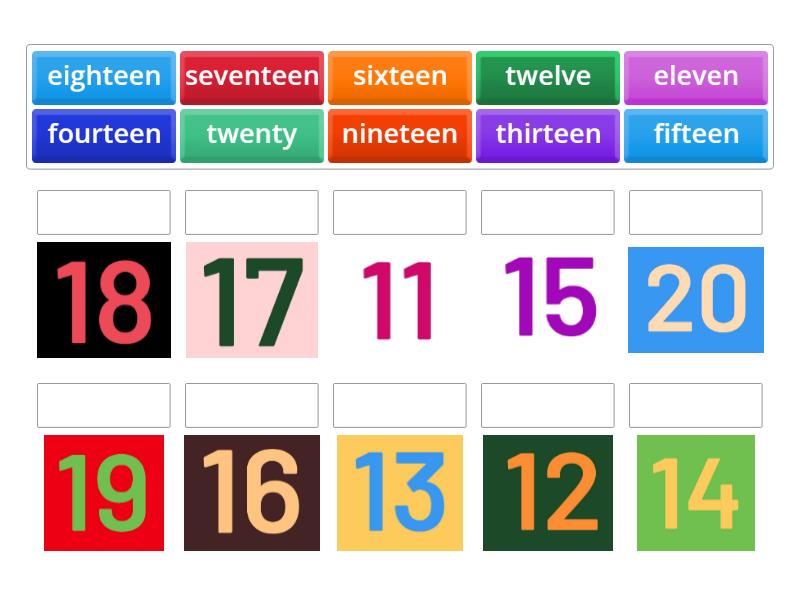 numbers 11-20 - Match up