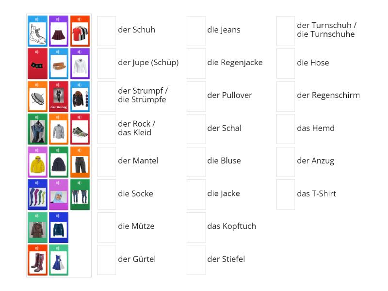 A1 -Wortschatz Kleidung - Match up