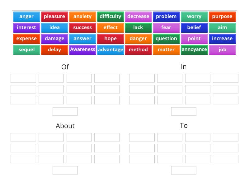 Noun + preposition - Group sort