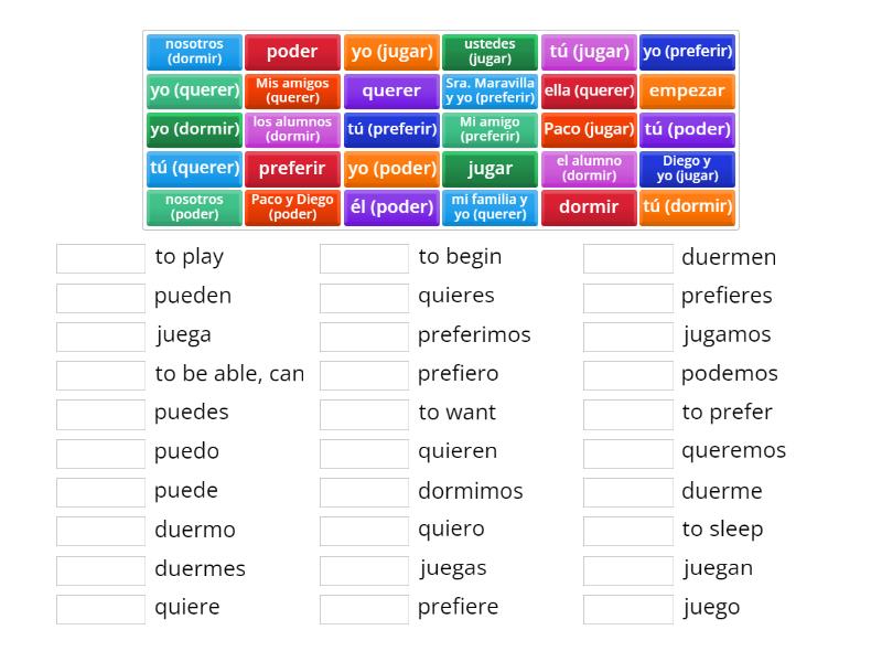 Verbos con cambio radical en el presente - Match up