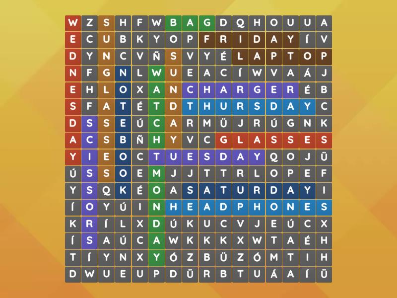 A1. Vocabulary: Days of the week - Things - Wordsearch