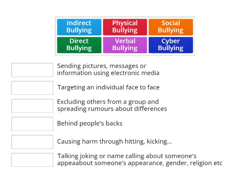 Different Kinds of Bullying - Match up